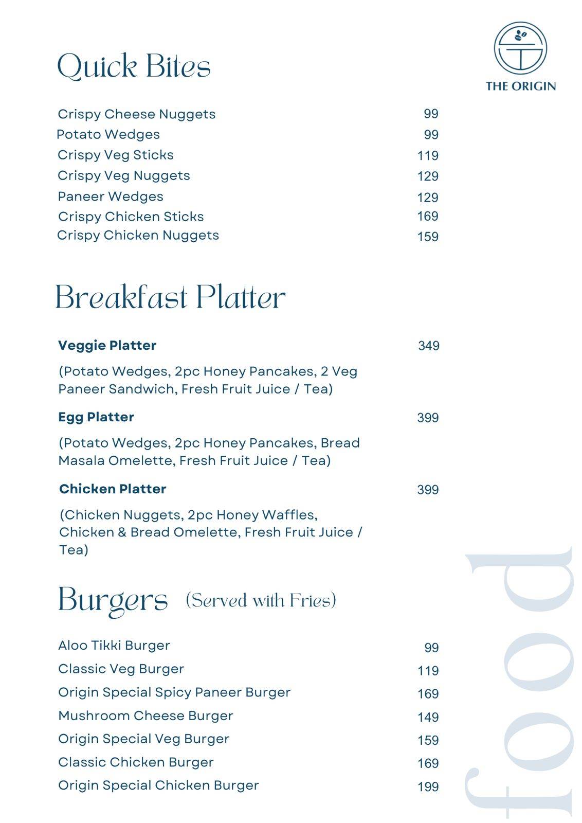 Menu at Cafe The Origin, Karnal
