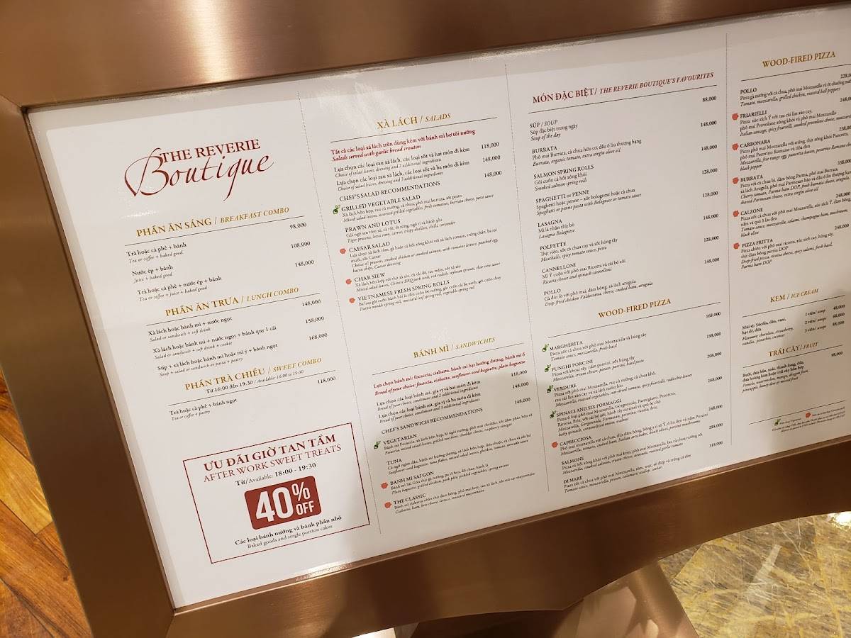 Menu at The Reverie Boutique restaurant, Ho Chi Minh City, 57-69F Đ ...