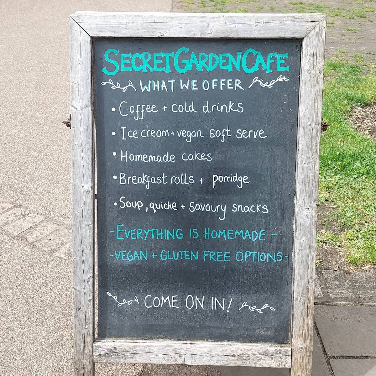 Menu at The Secret Garden cafe, Cardiff