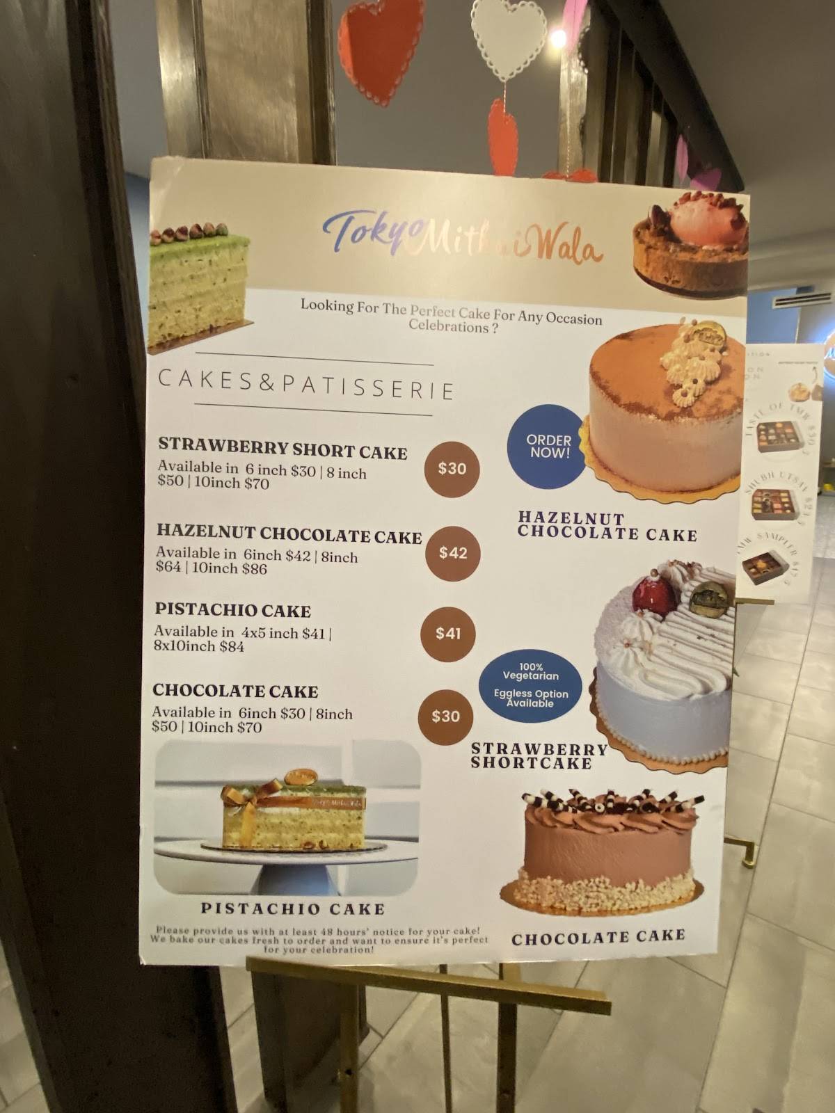 Menu au Tokyo Mithaiwala Canada café, Surrey