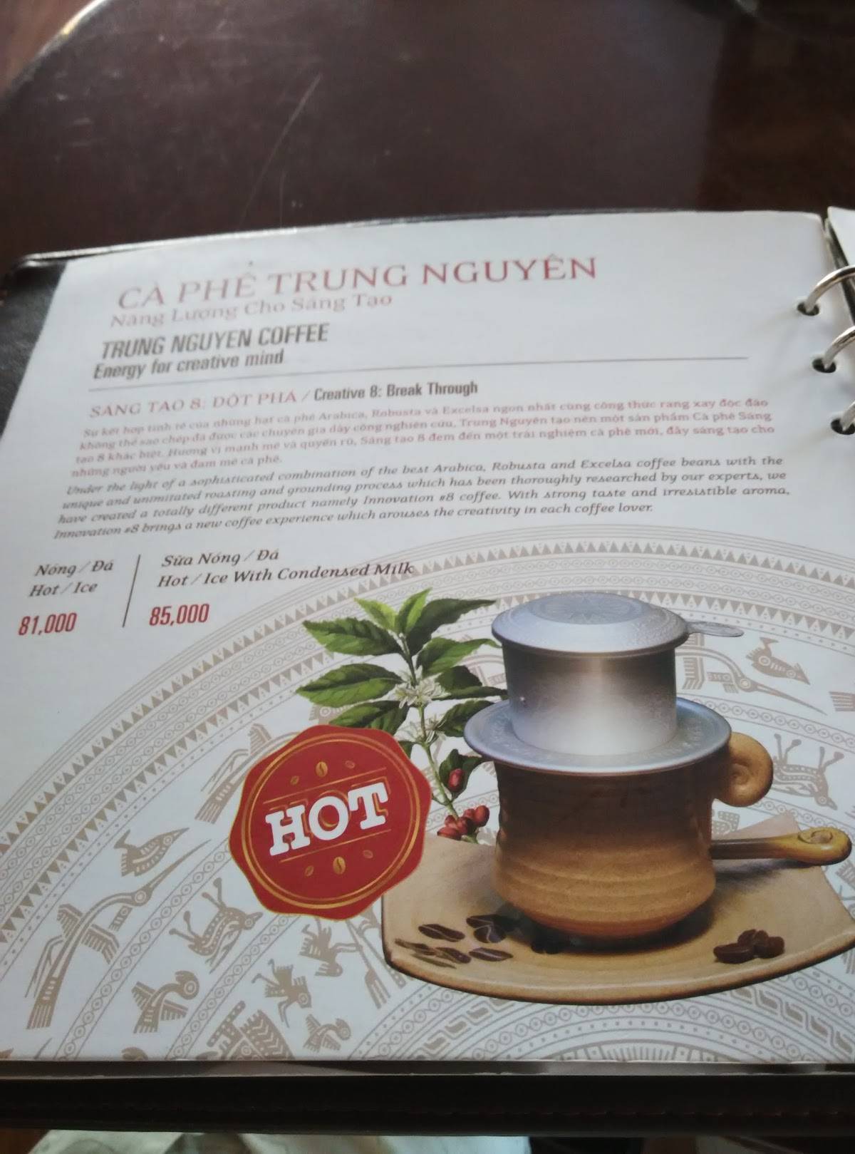 Menu at Trung Nguyên Legend Café cafe, Ho Chi Minh City, 219 Lý Tự Trọng