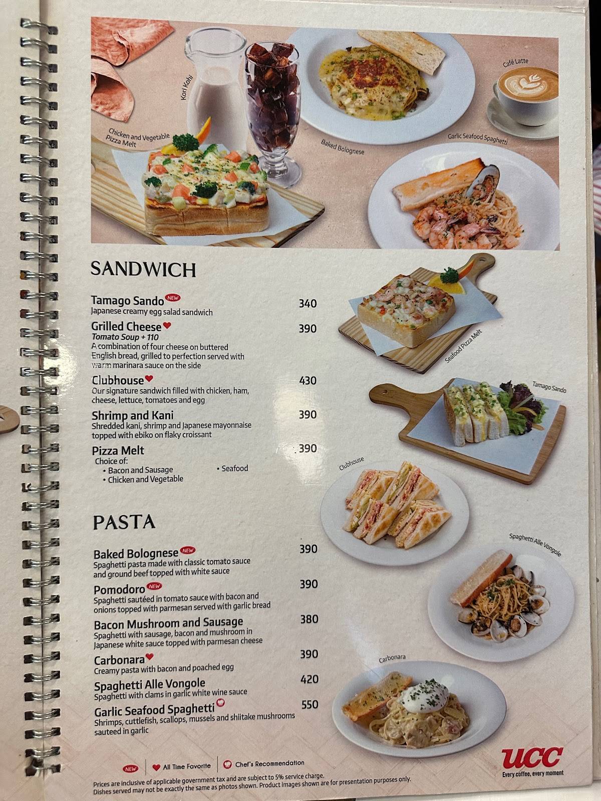 Menu at UCC Park Café cafe, Makati, Glorietta 3 Park