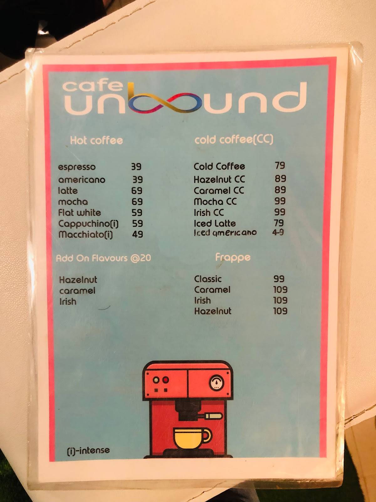 Menu at Cafe Unbound Satya Niketan, New Delhi