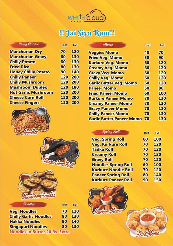 Menu at White Cloud Cafe, Rohtak