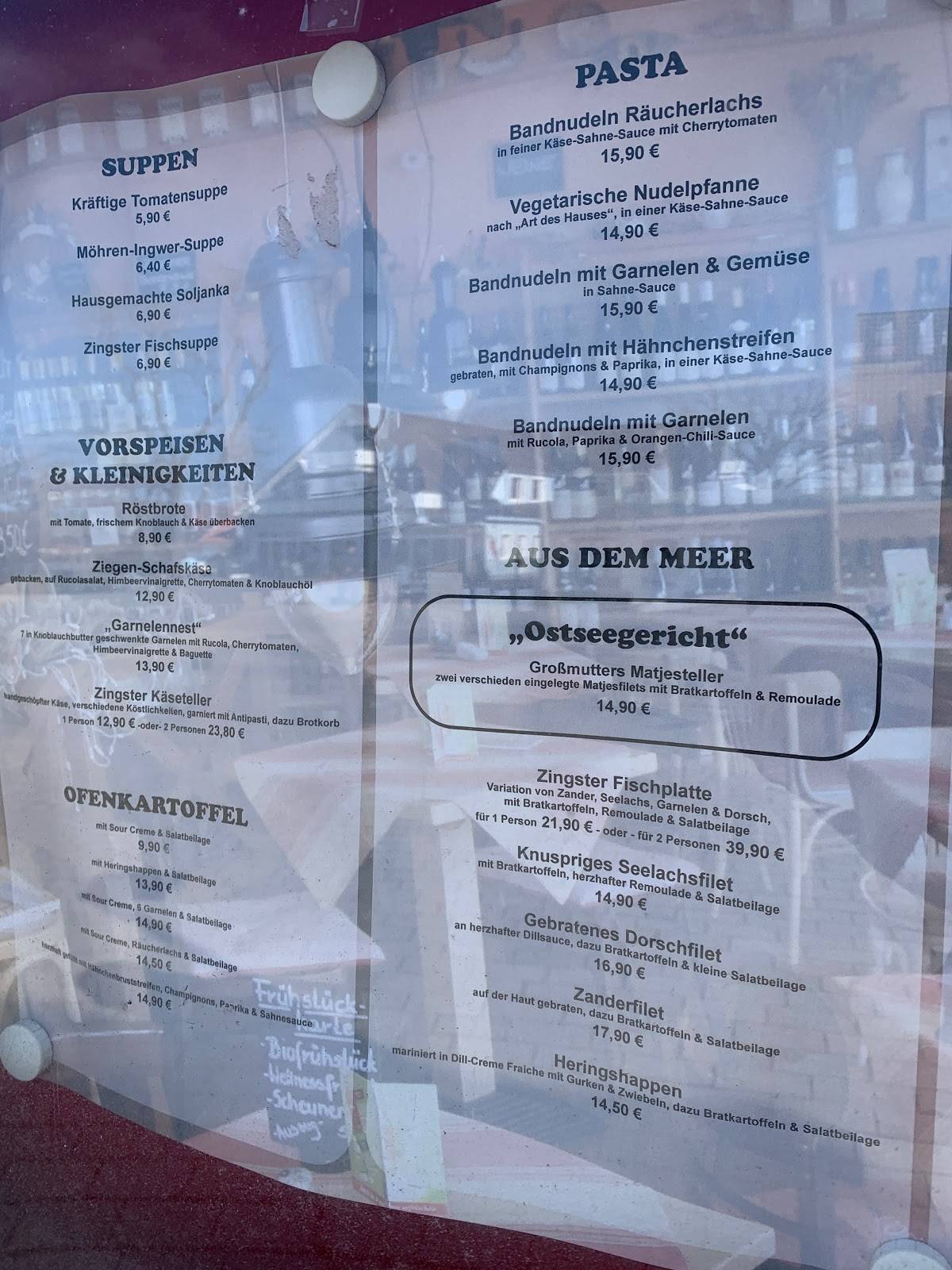 Speisekarte von Zingster Scheune cafe, Zingst