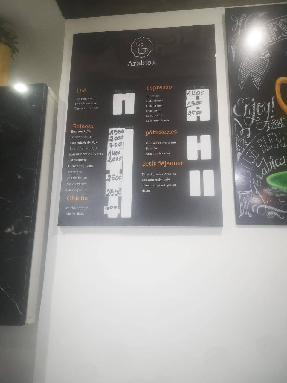 Menu at Cafe arabica, Hammamet