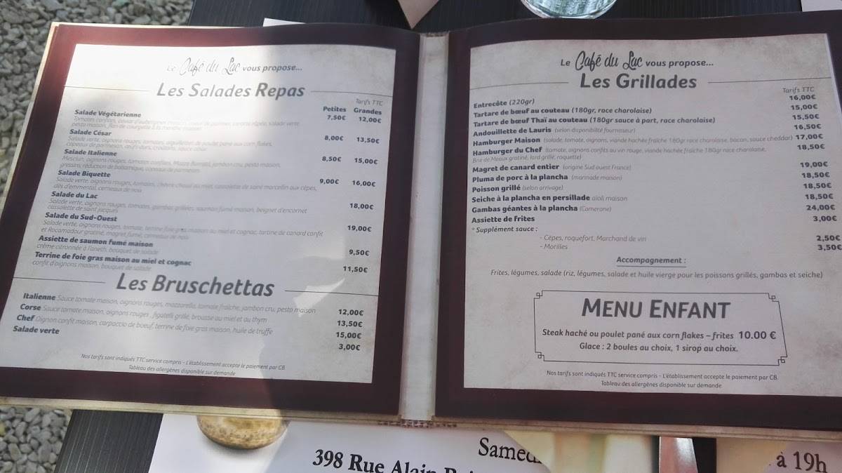 Menu au Café du Lac, La Motte-d'Aigues, Etang de la Bonde