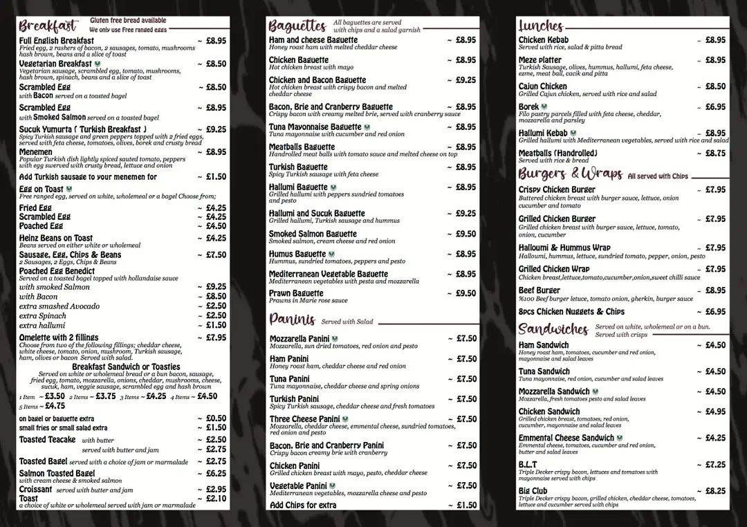 Menu at Cafe on Water Lane, Wilmslow