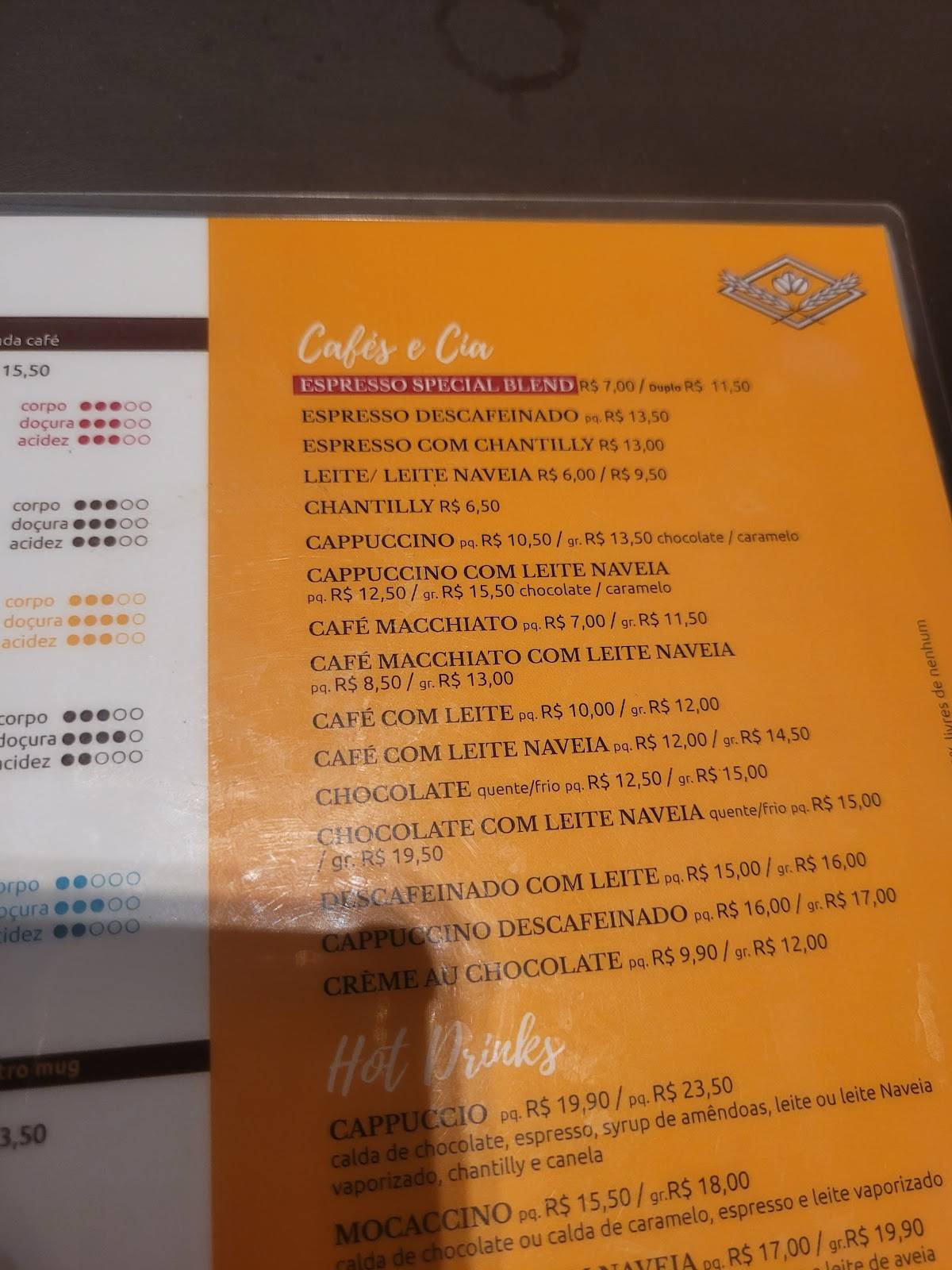 Menu em Cafeína Barra, Rio de Janeiro