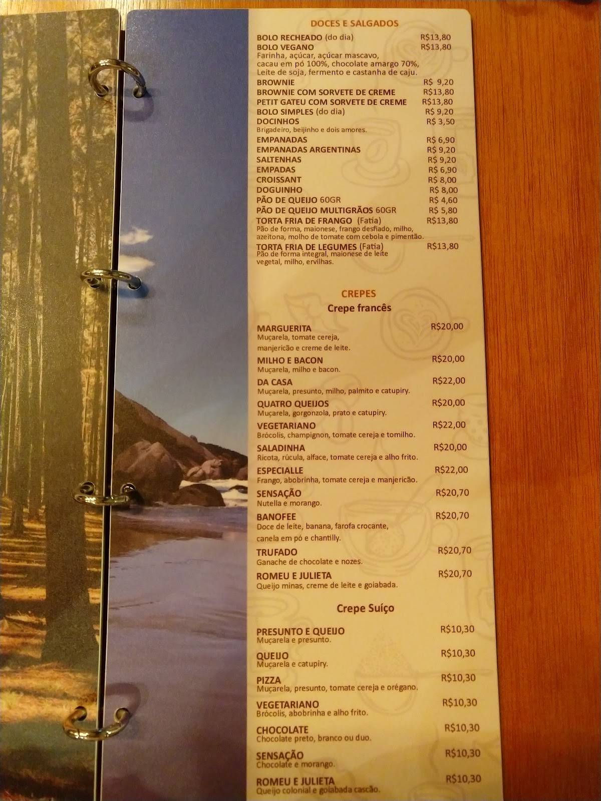 Menu em Cafeteria Moçambique, Florianópolis