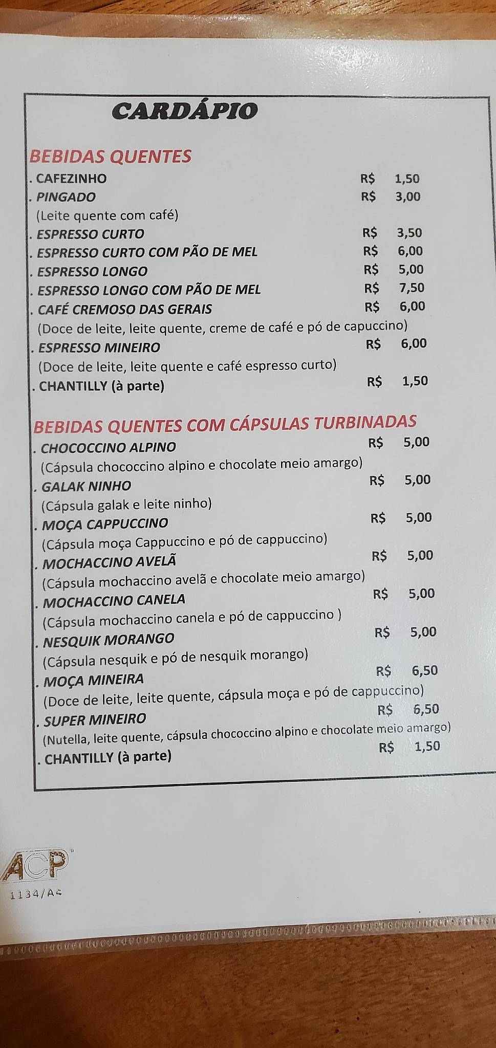 Menu em Cafeteria Super Café Mineiro, Piumhi