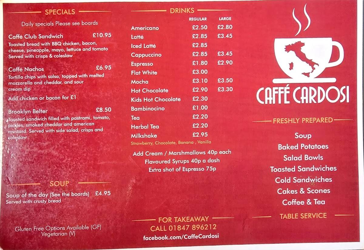 Menu at Caffe Cardosi cafe, Thurso