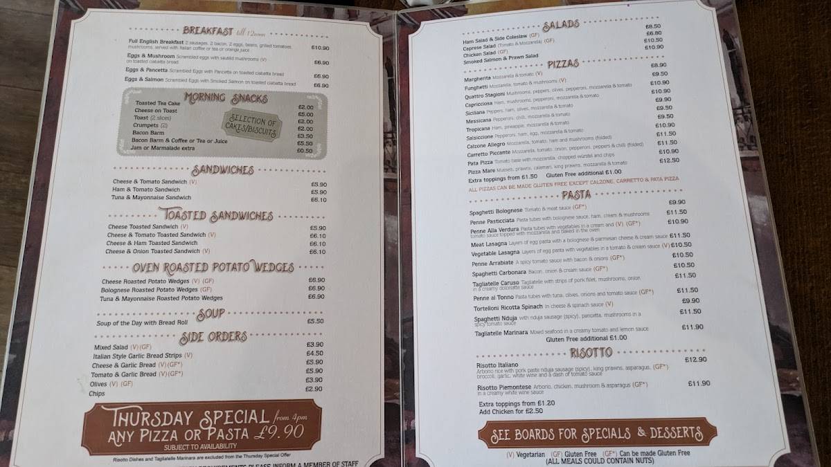 Menu at Caffé Caruso restaurant, Warrington