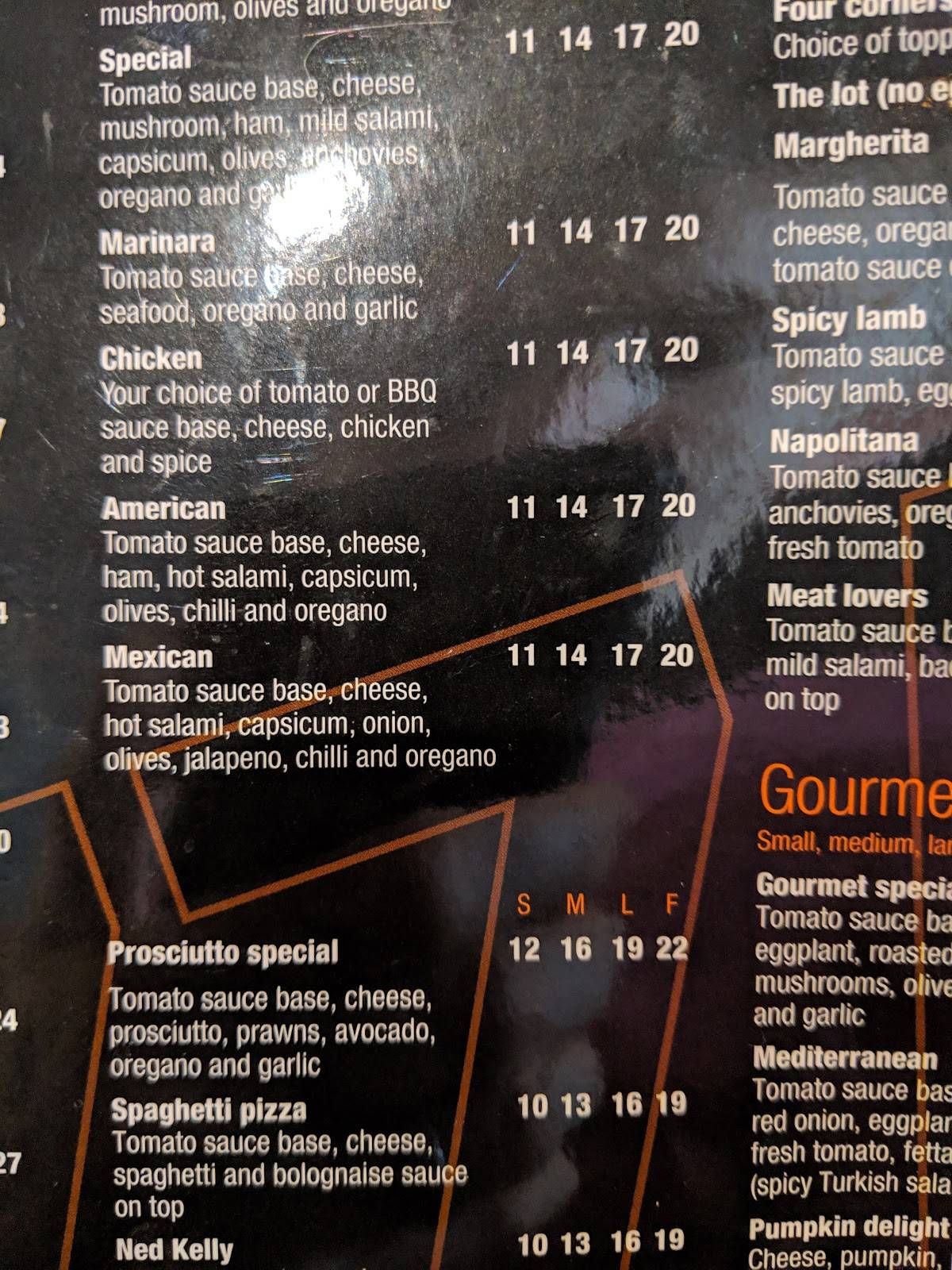 Menu at Cafizza restaurant, Geelong