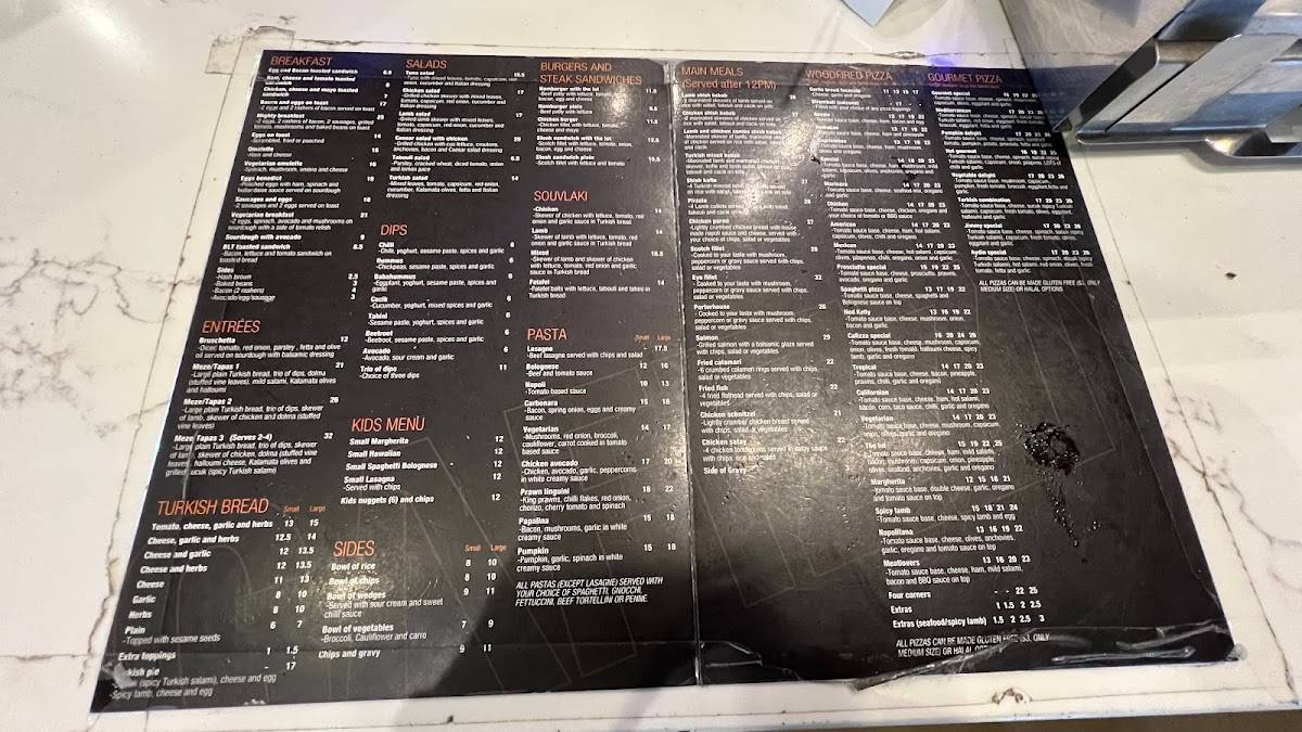 Menu at Cafizza restaurant, Geelong