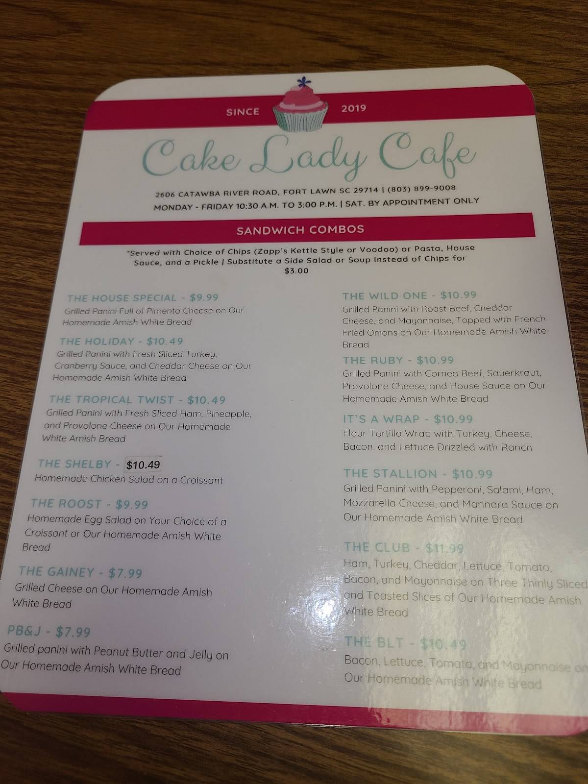 Menu at Cake Lady Cafe, Fort Lawn