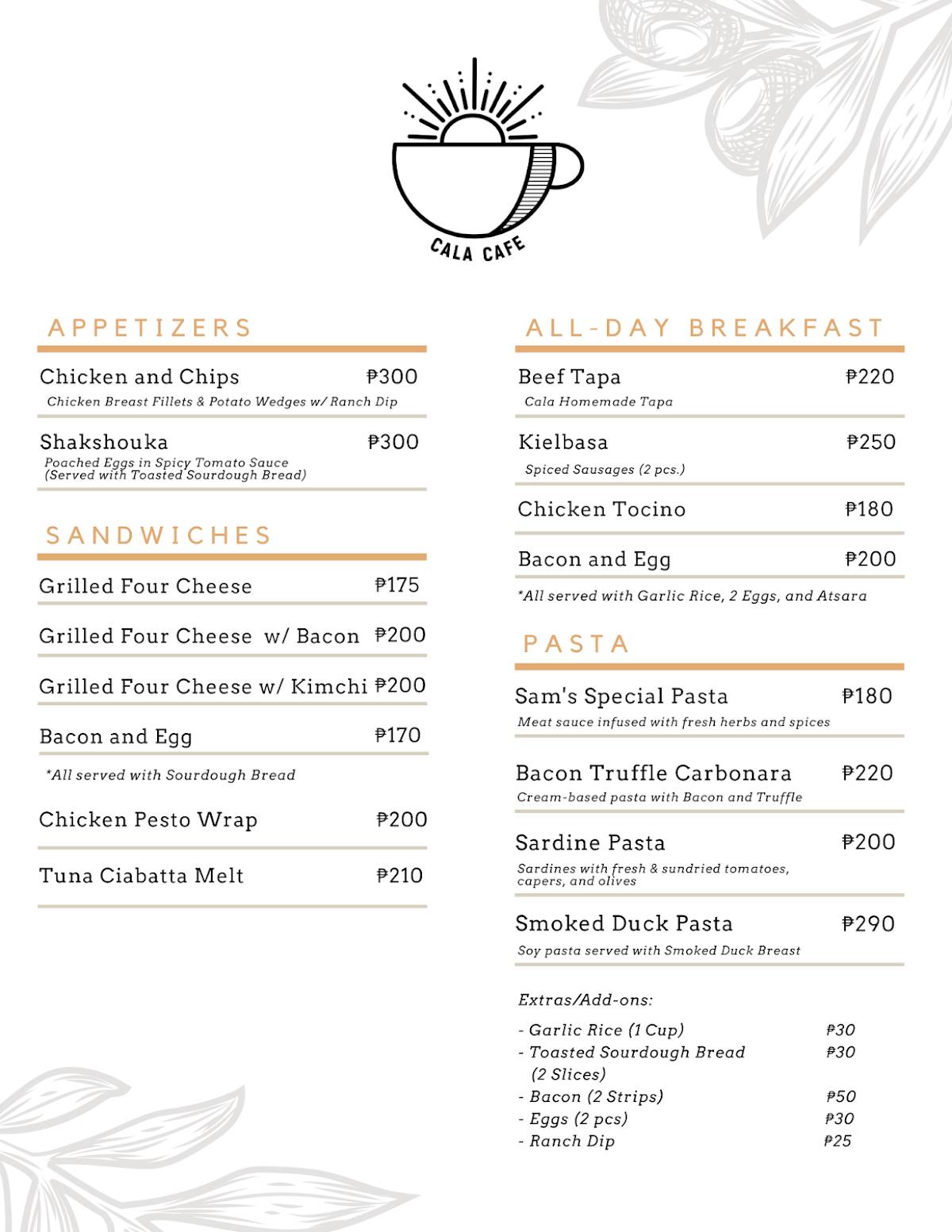 Carta de Cala Cafe, Ciudad Quezon
