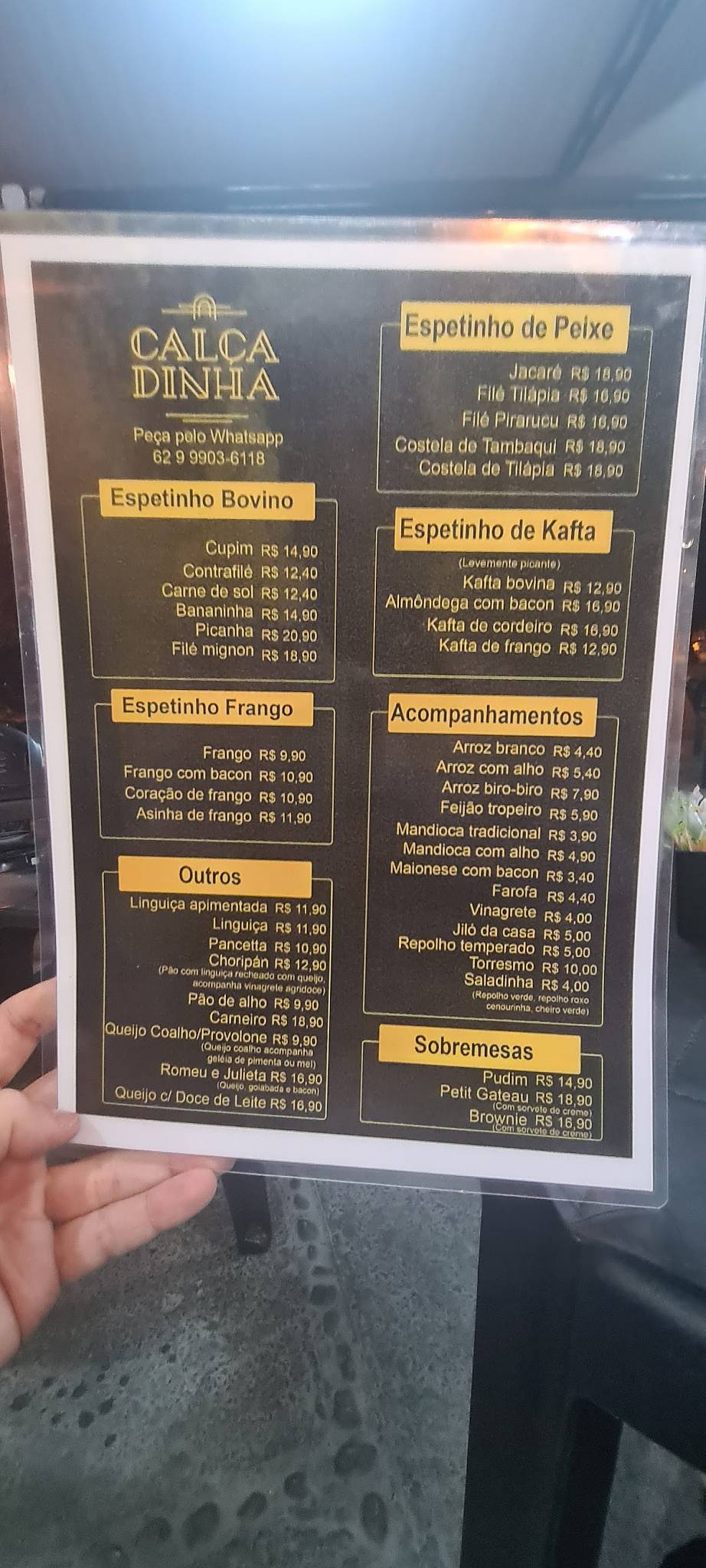 Menu at Calçadinha Espetos - Oeste restaurant, Goiânia