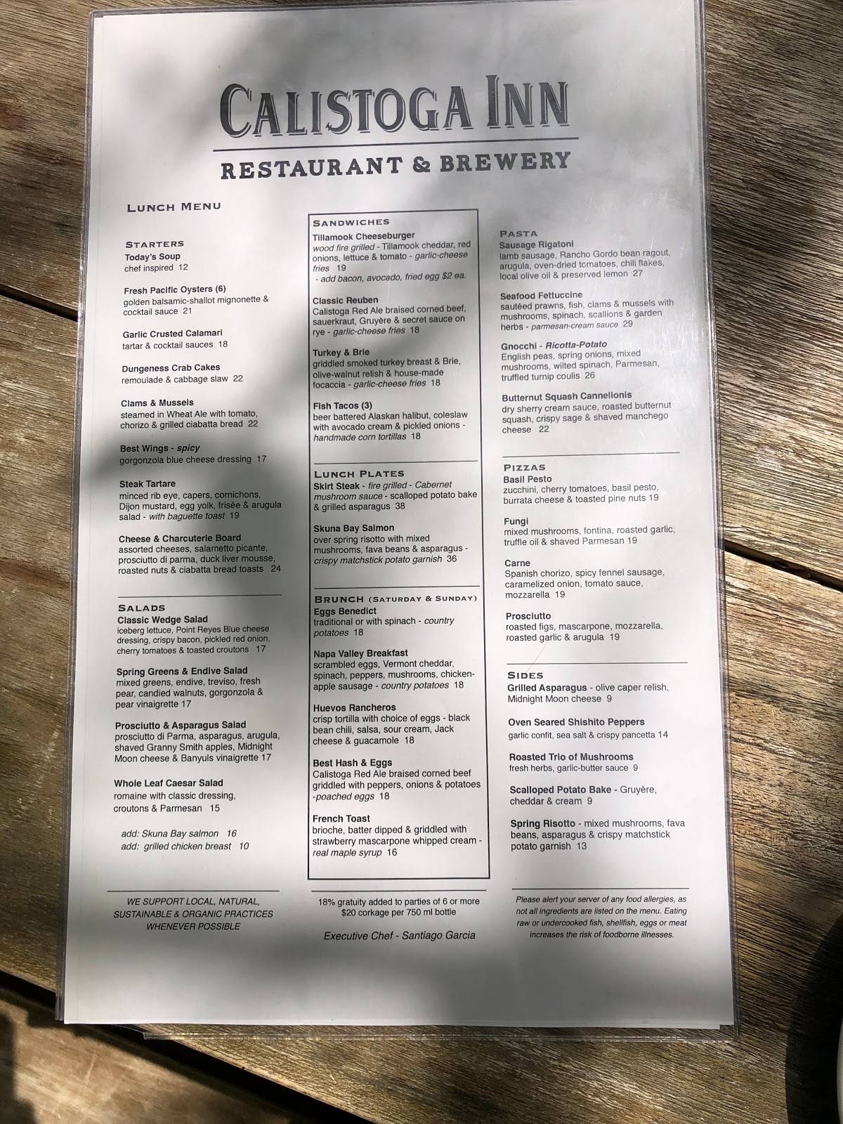 Menu at Calistoga Inn Restaurant & Brewery Calistoga, CA, Calistoga