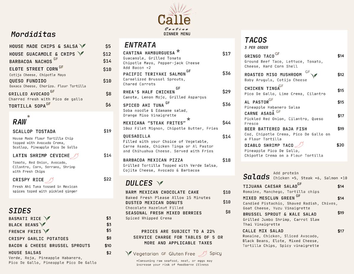Menu at Calle Cantina restaurant, Hinsdale