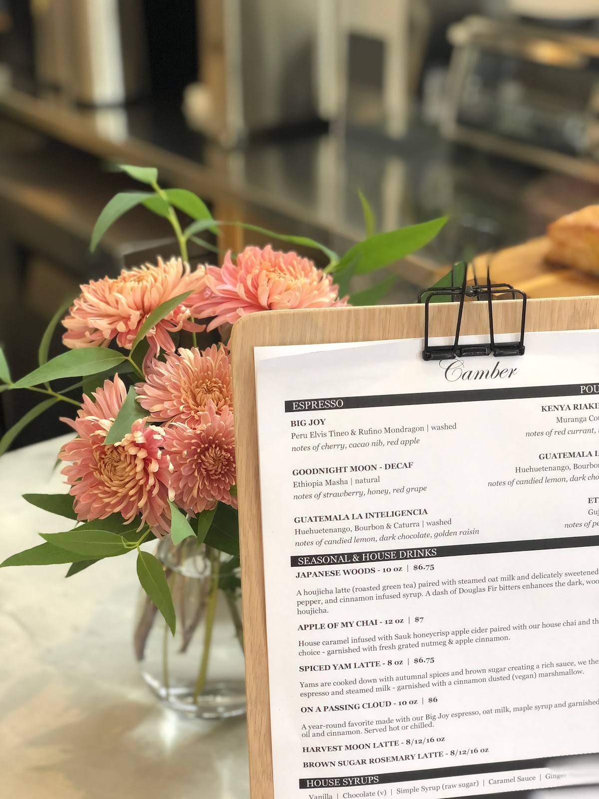 Menu at Camber Coffee cafe, Bellingham