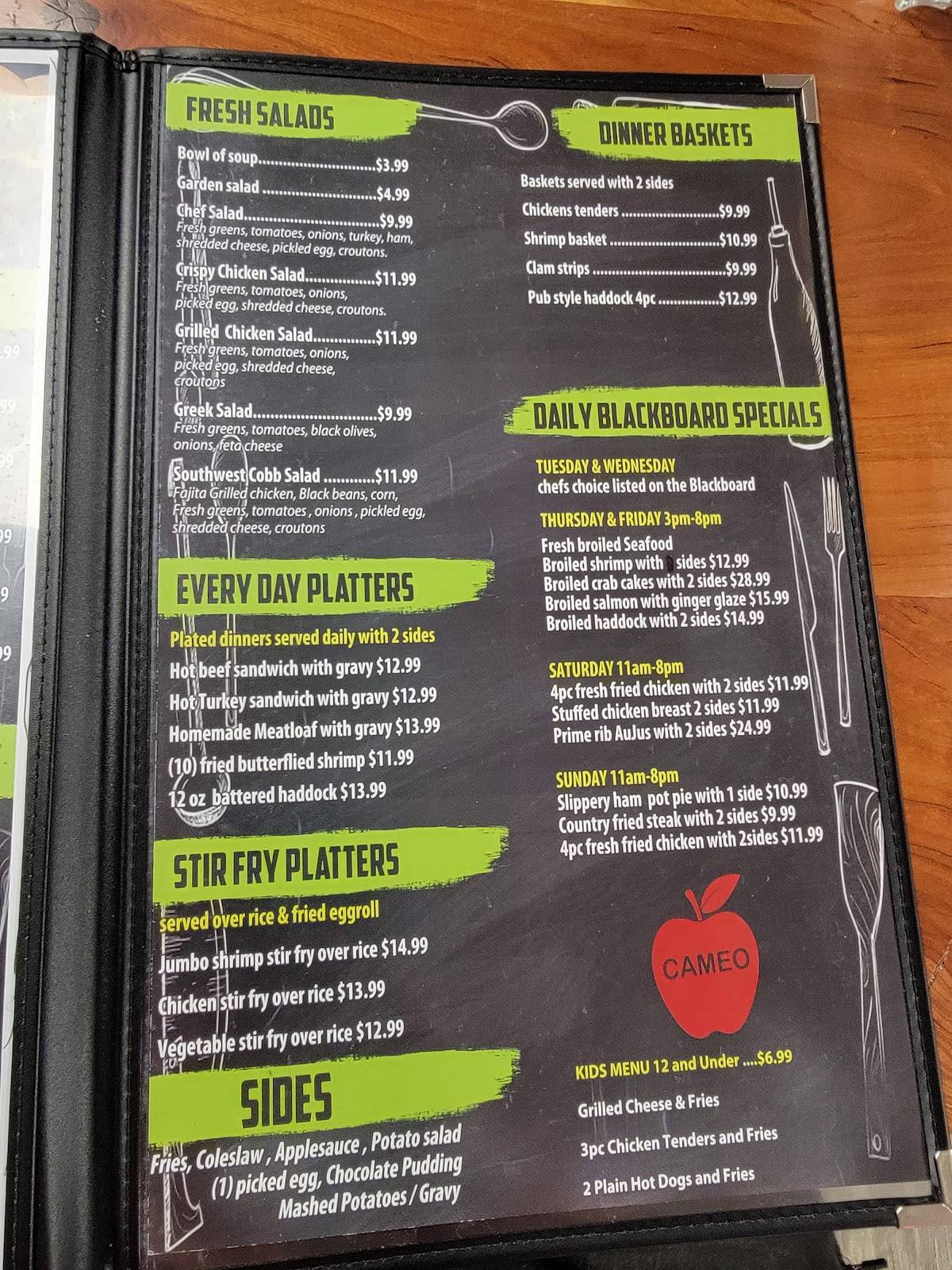 Menu at Cameo Drive-In Restaurant, Aspers
