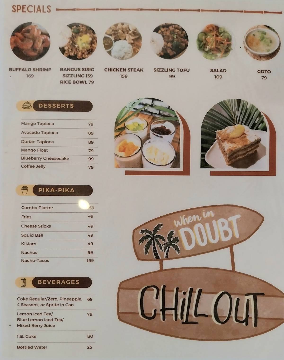 Menu at Camp CaWayan restaurant, Davao City