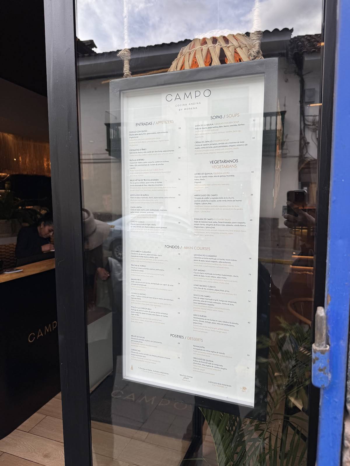 Carta del restaurante Campo Cocina Andina, Cusco