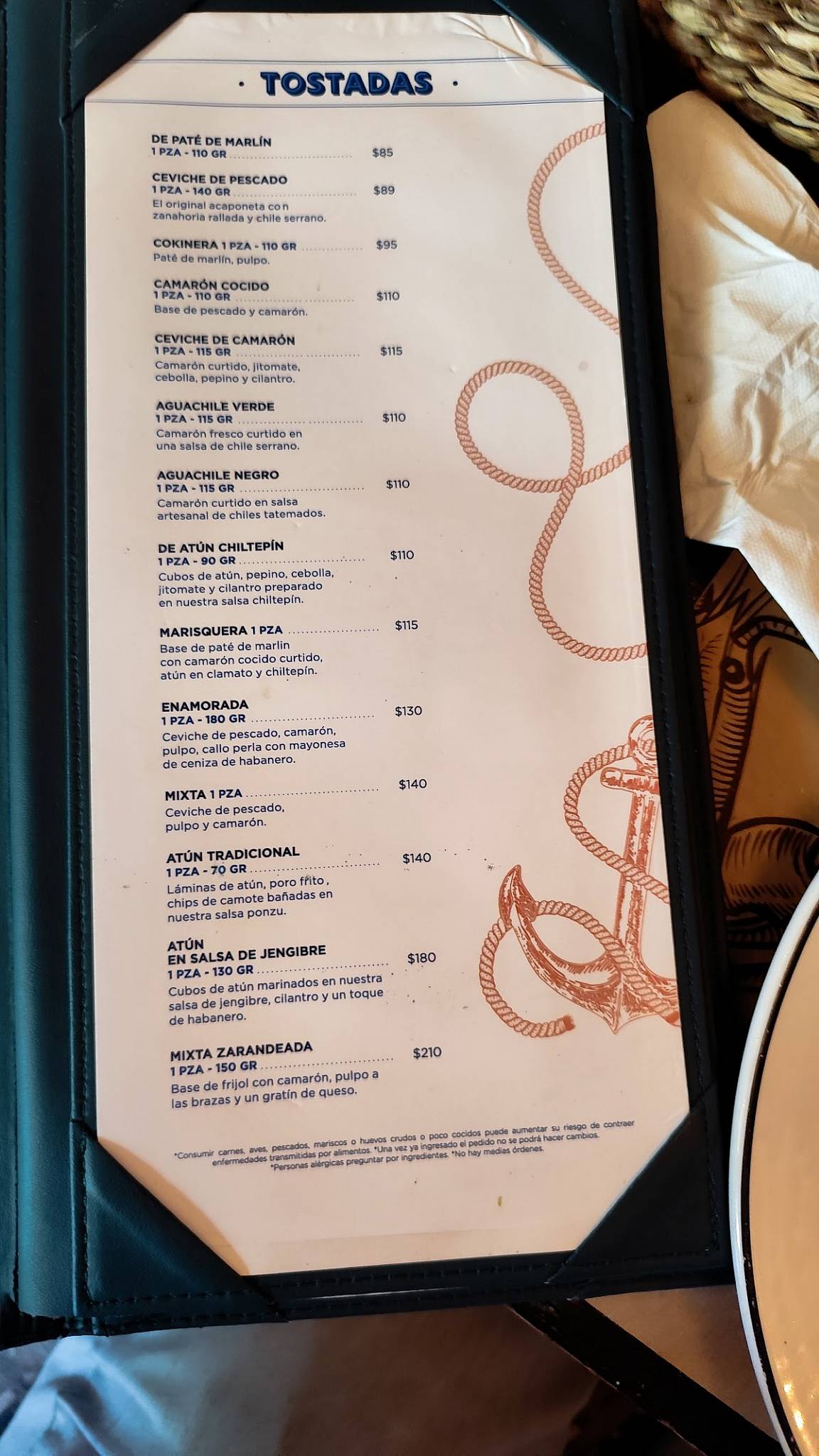 Carta del restaurante Campomar La Perla, Zapopan