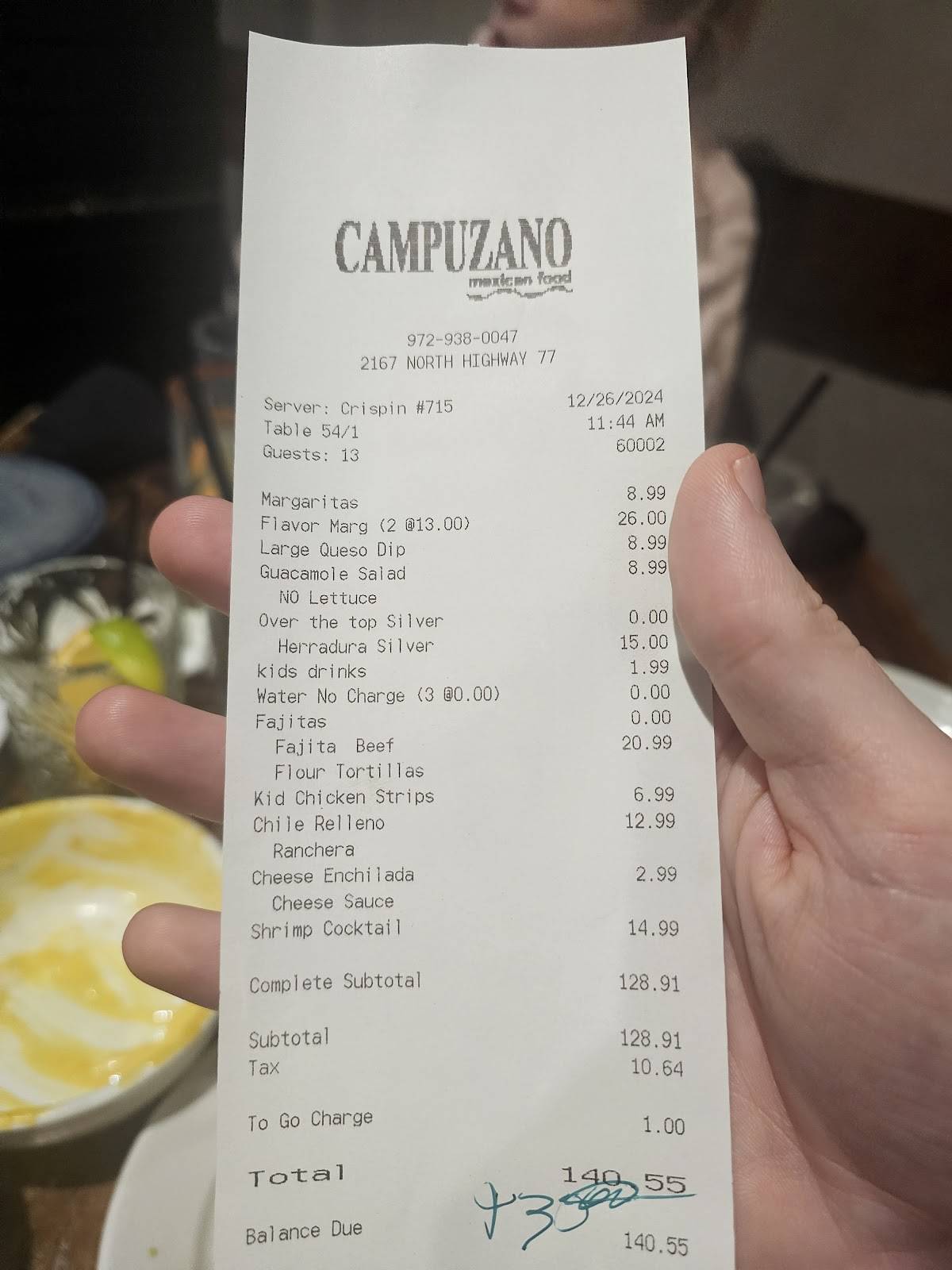 Menu at Campuzano's Fine Mexican Food restaurant, Waxahachie