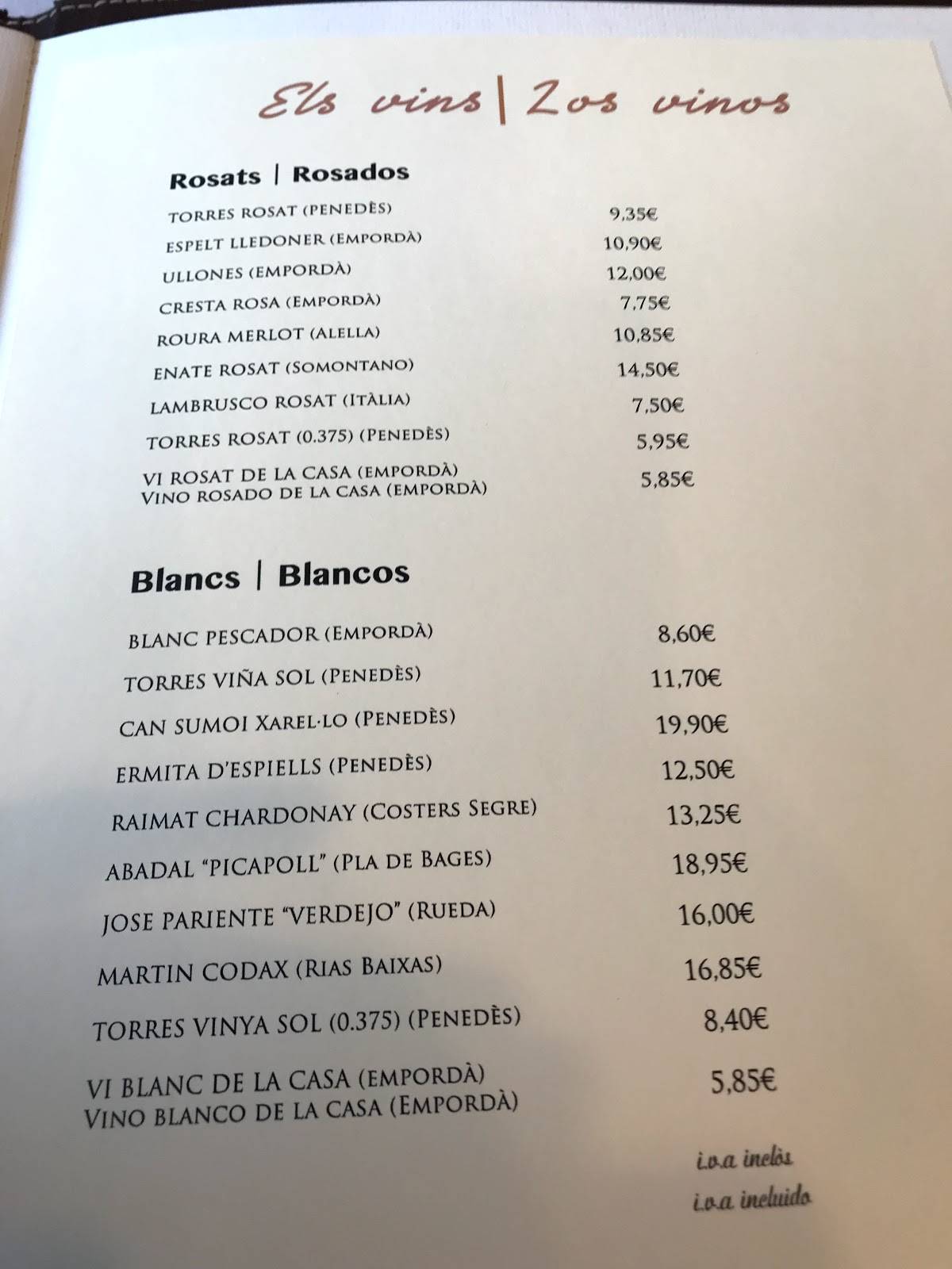 Carta de Restaurant Can Tiranda, Setcasas
