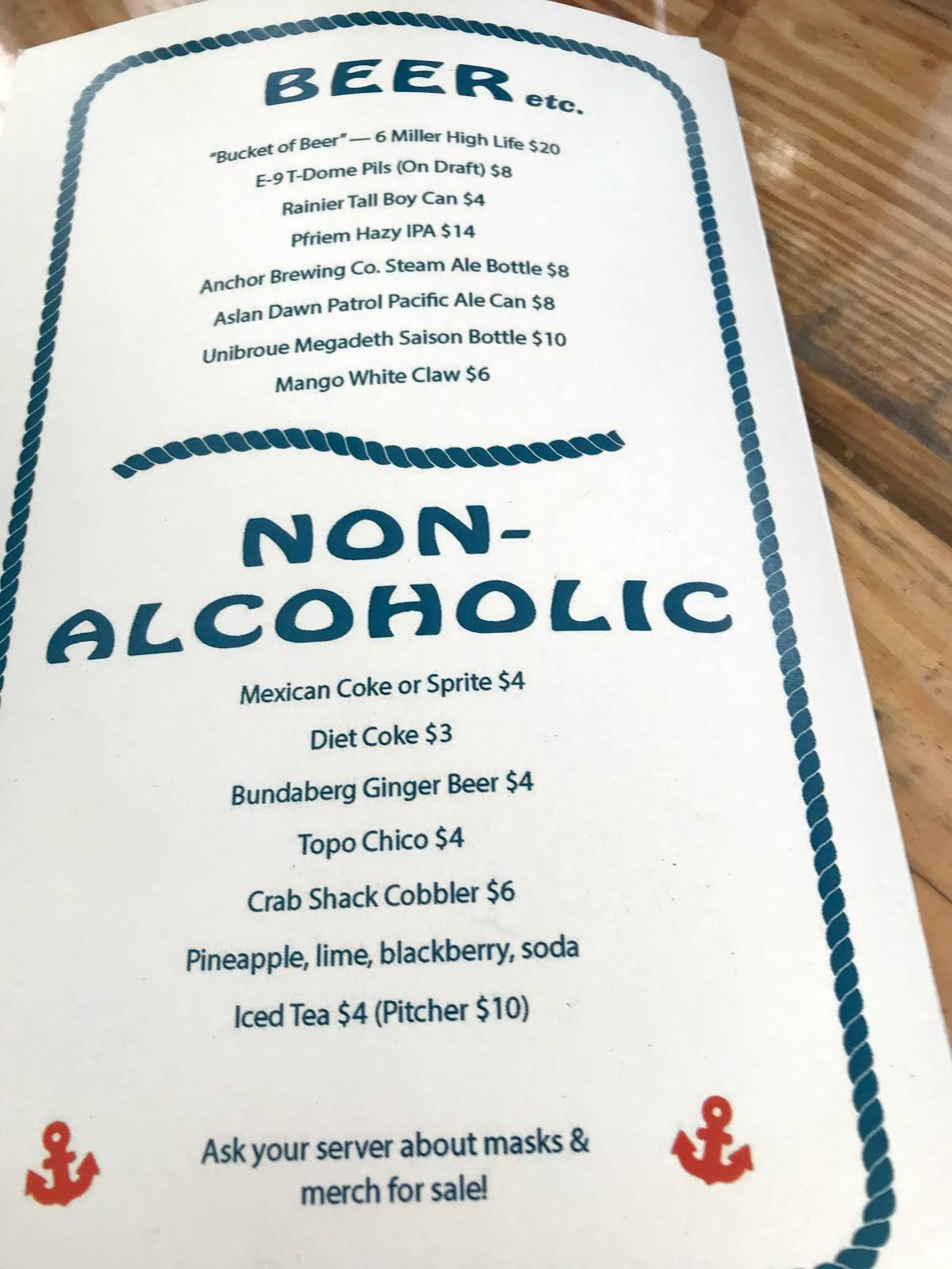 Menu at Canlis restaurant, Seattle