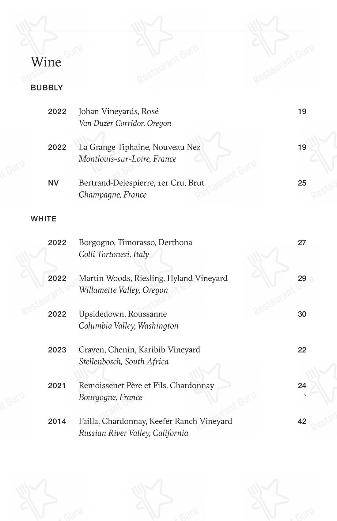 Menu at Canlis restaurant, Seattle