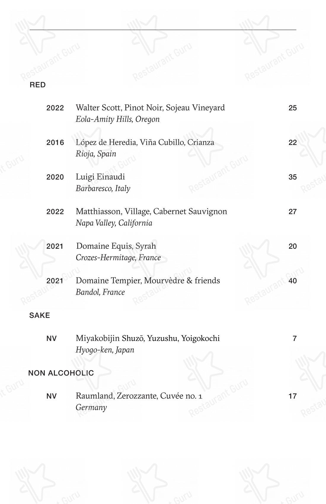 Menu at Canlis restaurant, Seattle