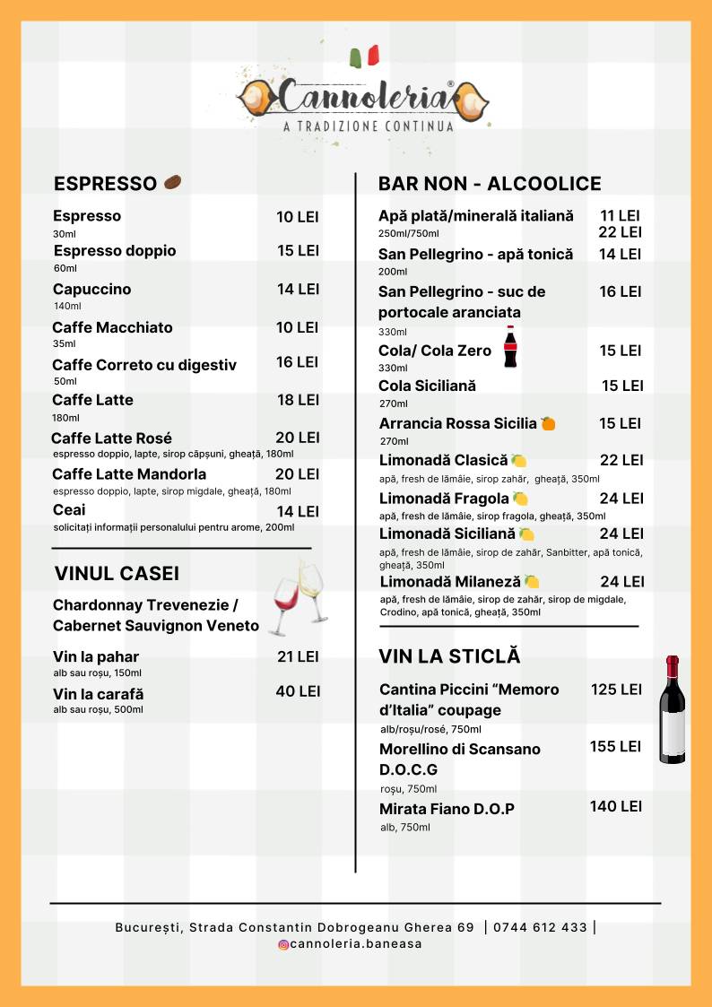 Menu at Cannoleria Baneasa, Bucharest