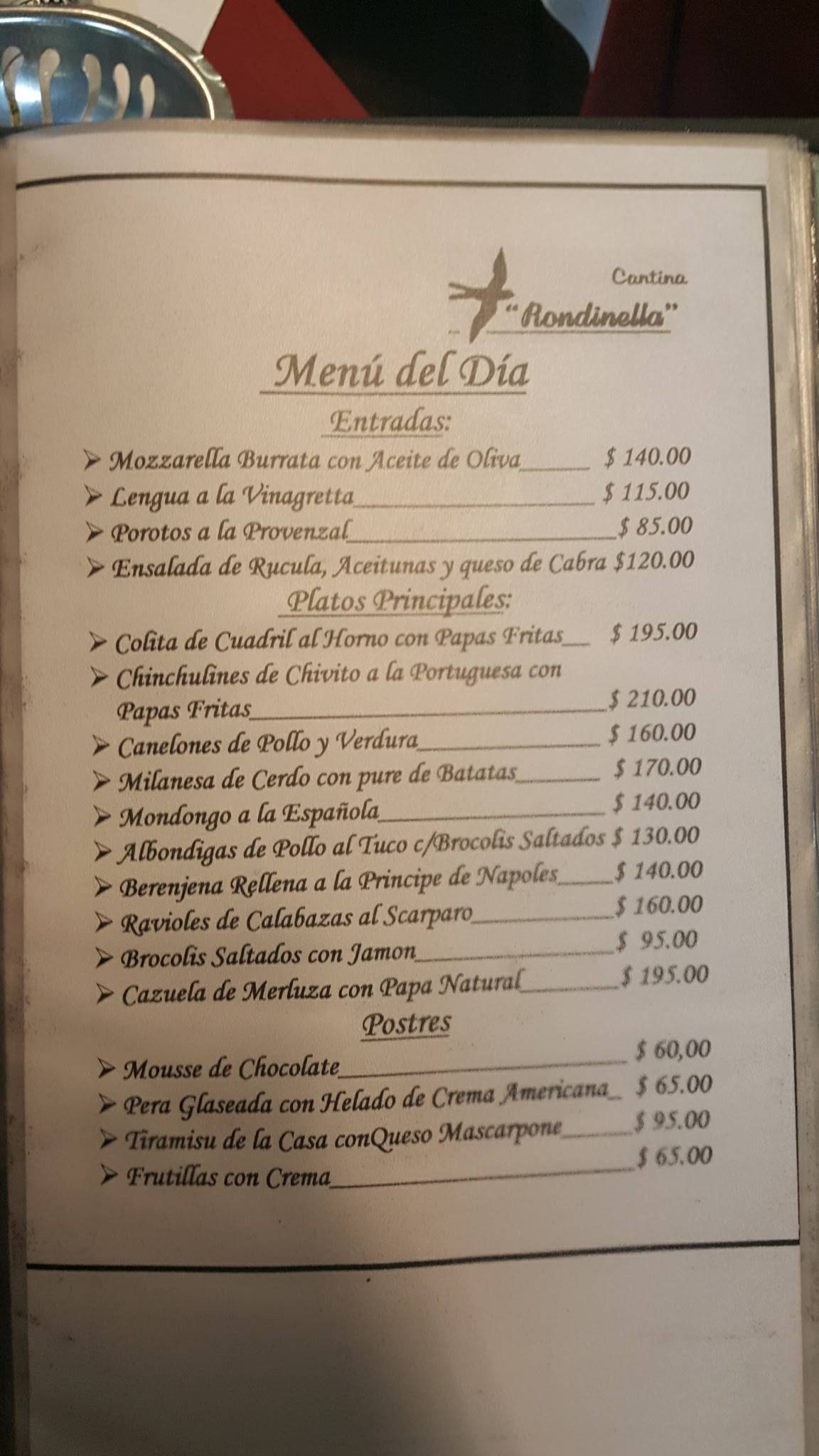 Carta de barbacoa Cantina Rondinella, Buenos Aires, Av. Álvarez Thomas 12