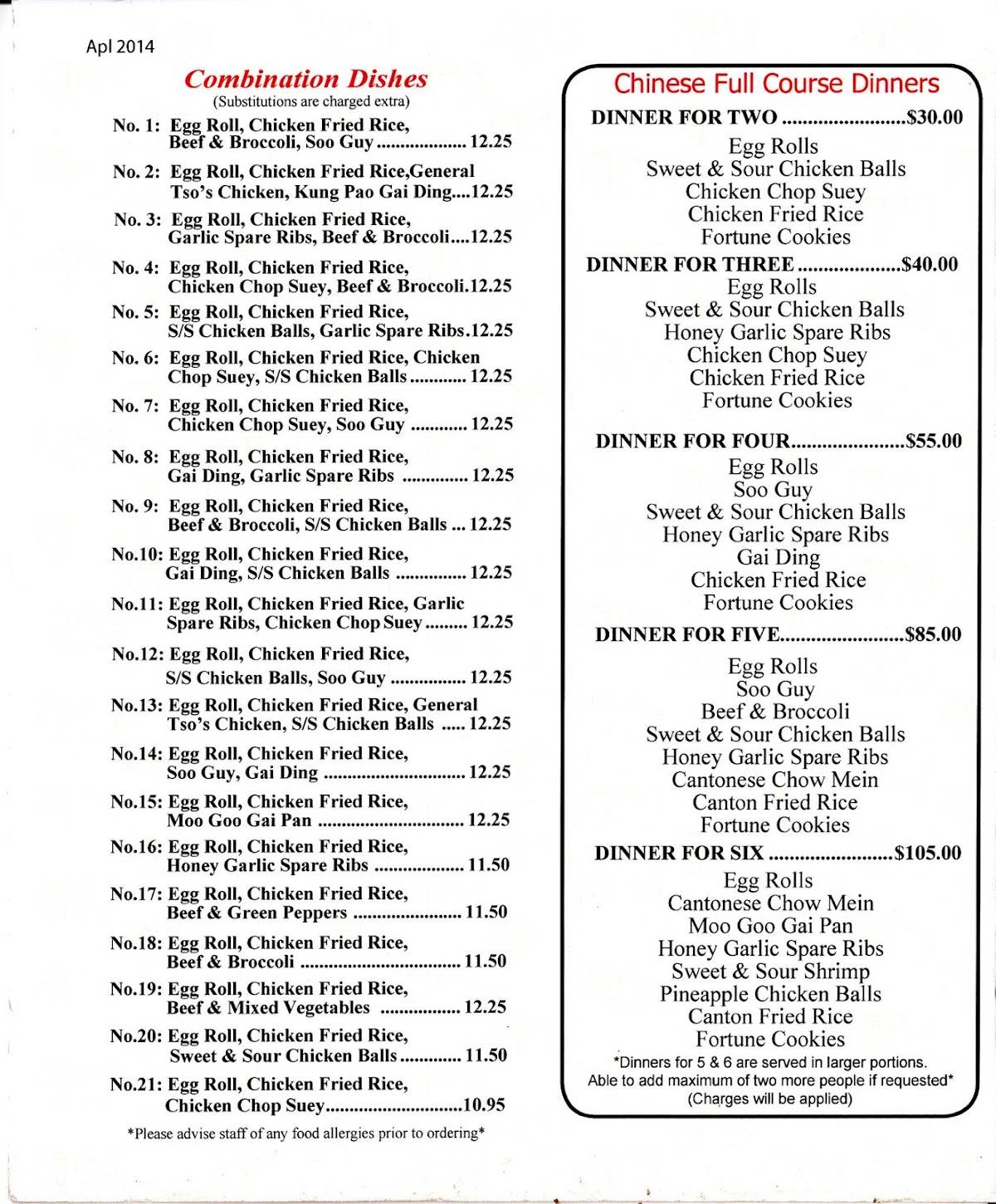 Menu at Canton Family Restaurant, North Sydney, 294 Commercial St