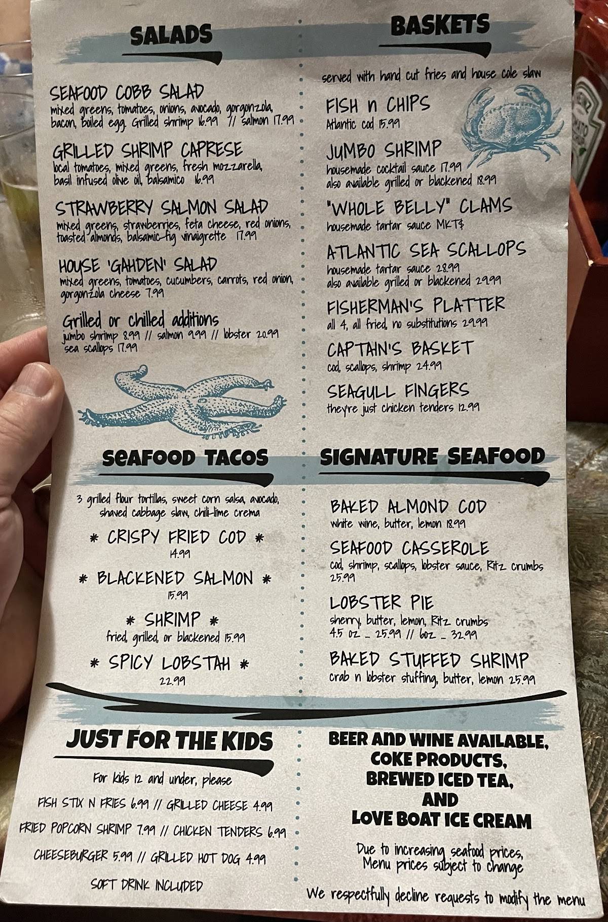 Menu at Cape Cod Fish Co restaurant, Fort Myers