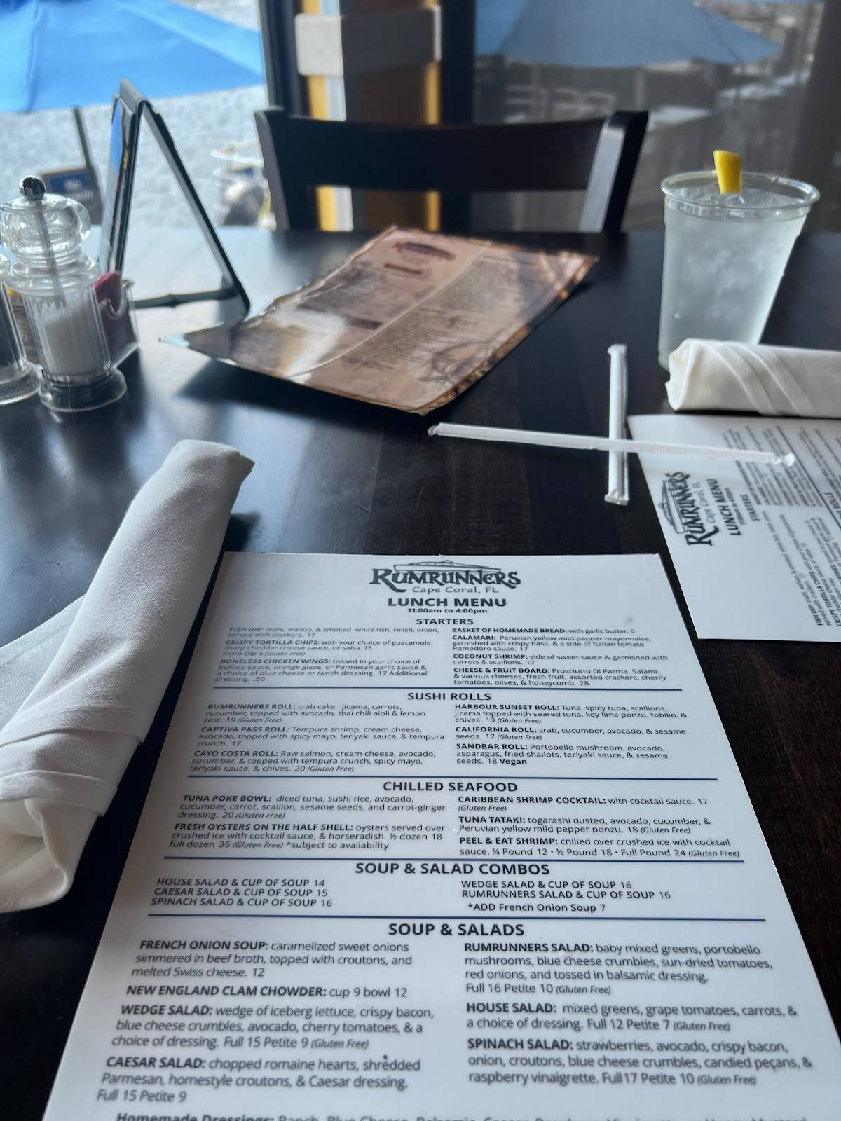 Menu at Rumrunners steakhouse, Cape Coral, Cape Harbour Dr