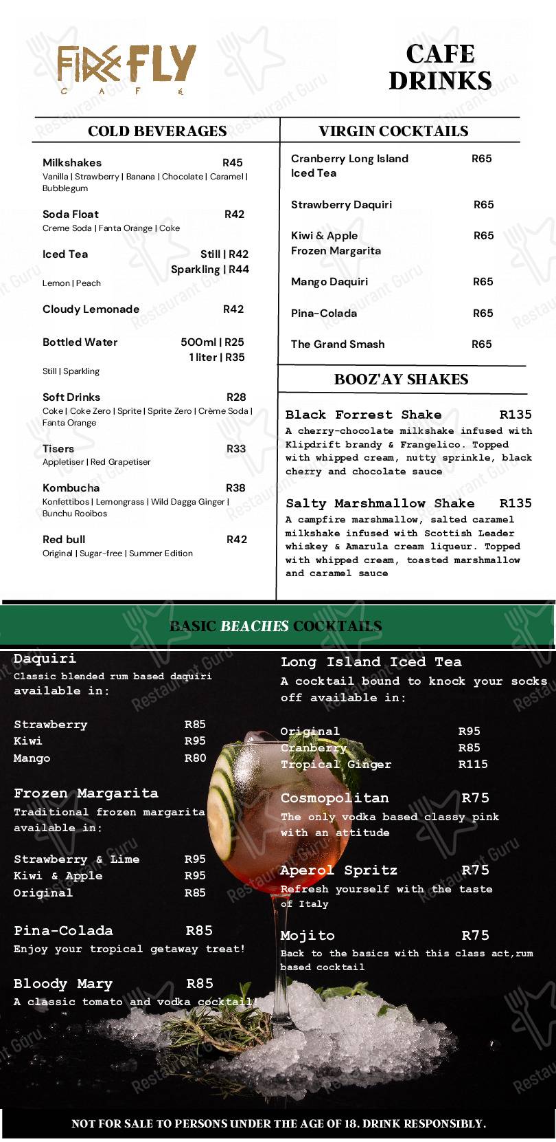 Menu at Firefly Cafe, Cape Town