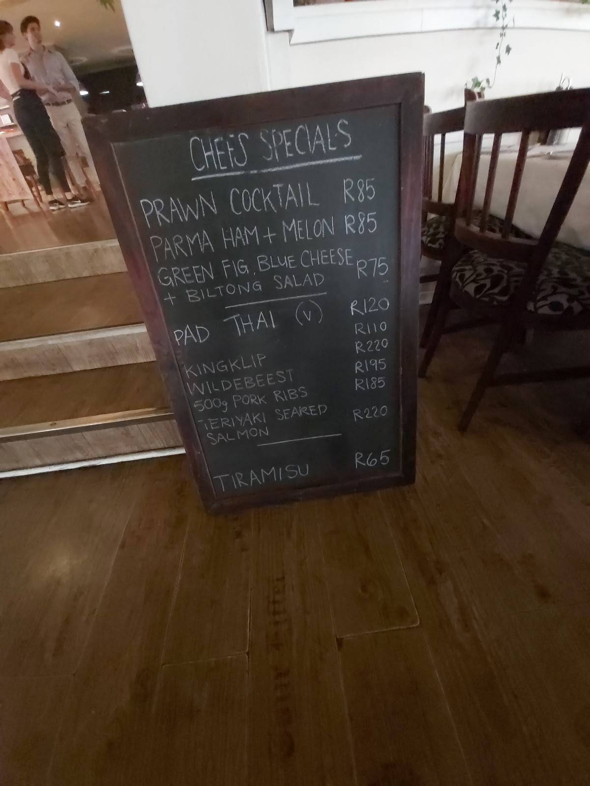 Menu at La Pineta restaurant, Stellenbosch, R44