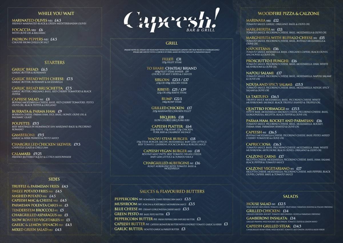Menu at Capeesh Bar & Grill, Liverpool