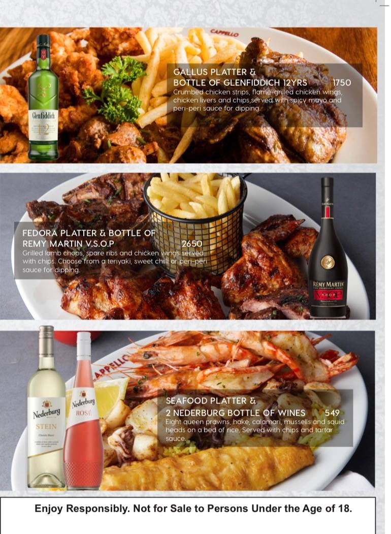 Menu at Cappello Florida Road restaurant, Durban, 206 Florida Rd