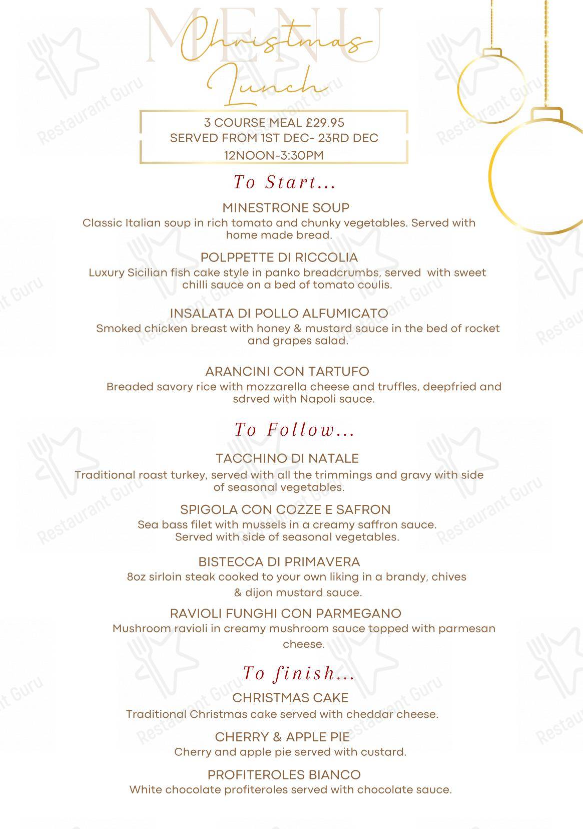 Menu at Capri @ The Vine restaurant, Wakefield