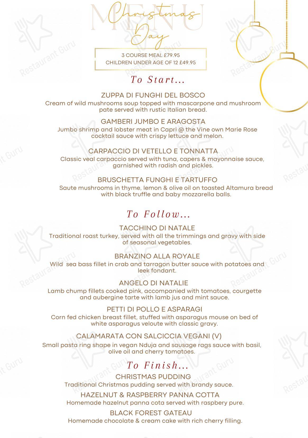 Menu at Capri @ The Vine restaurant, Wakefield