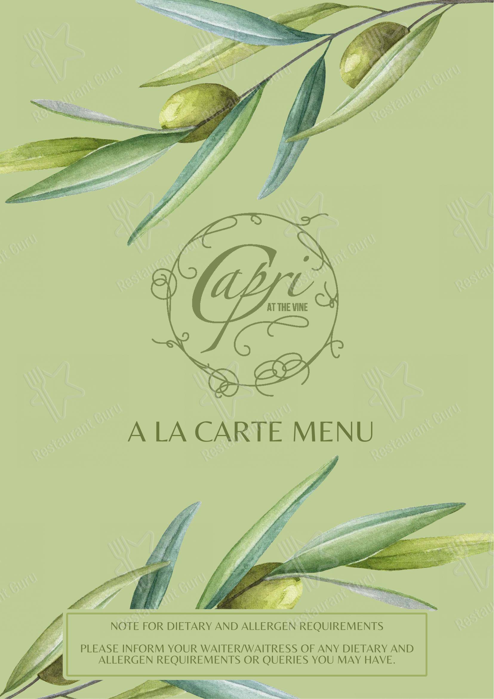 Menu at Capri @ The Vine restaurant, Wakefield