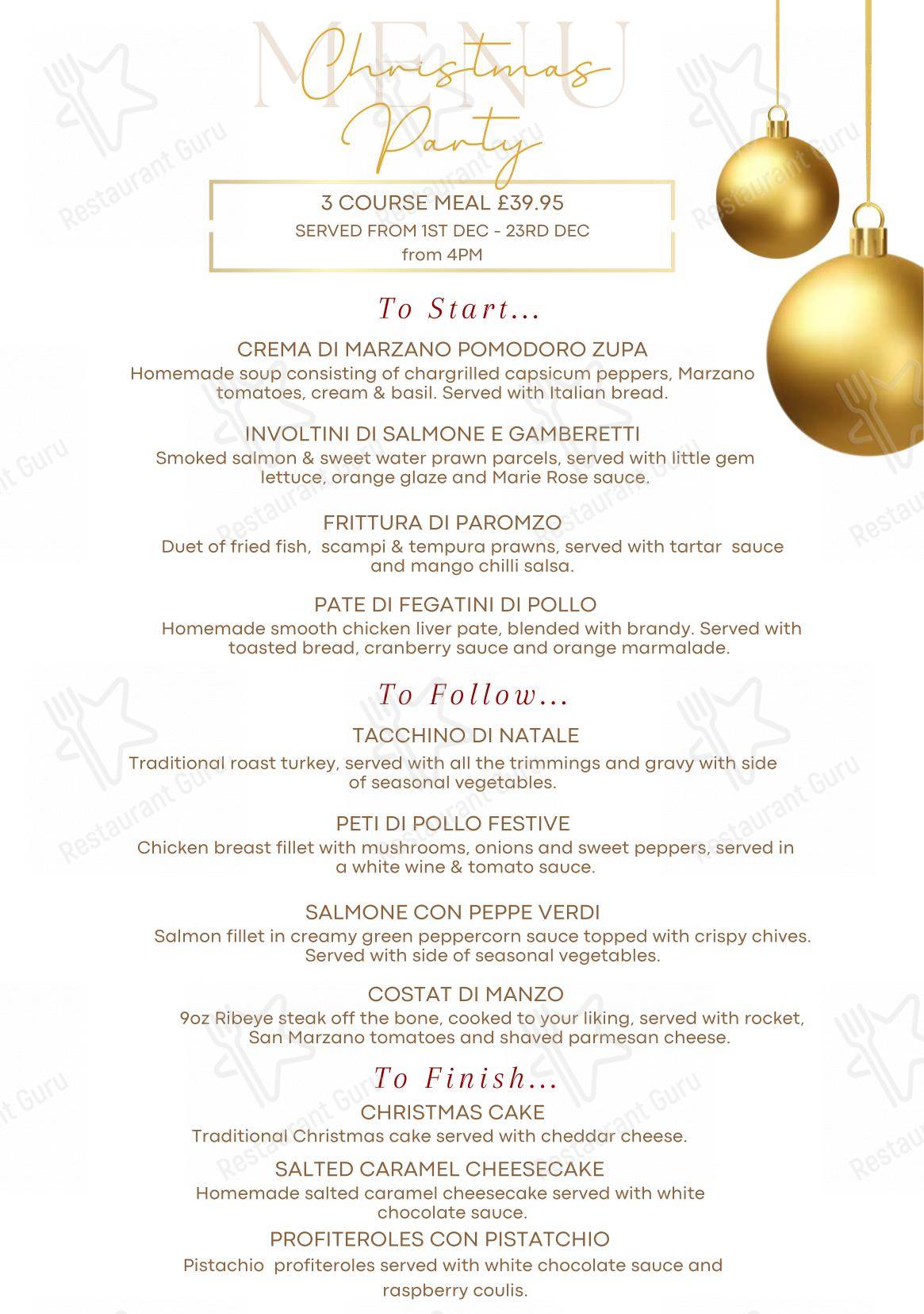 Menu at Capri @ The Vine restaurant, Wakefield