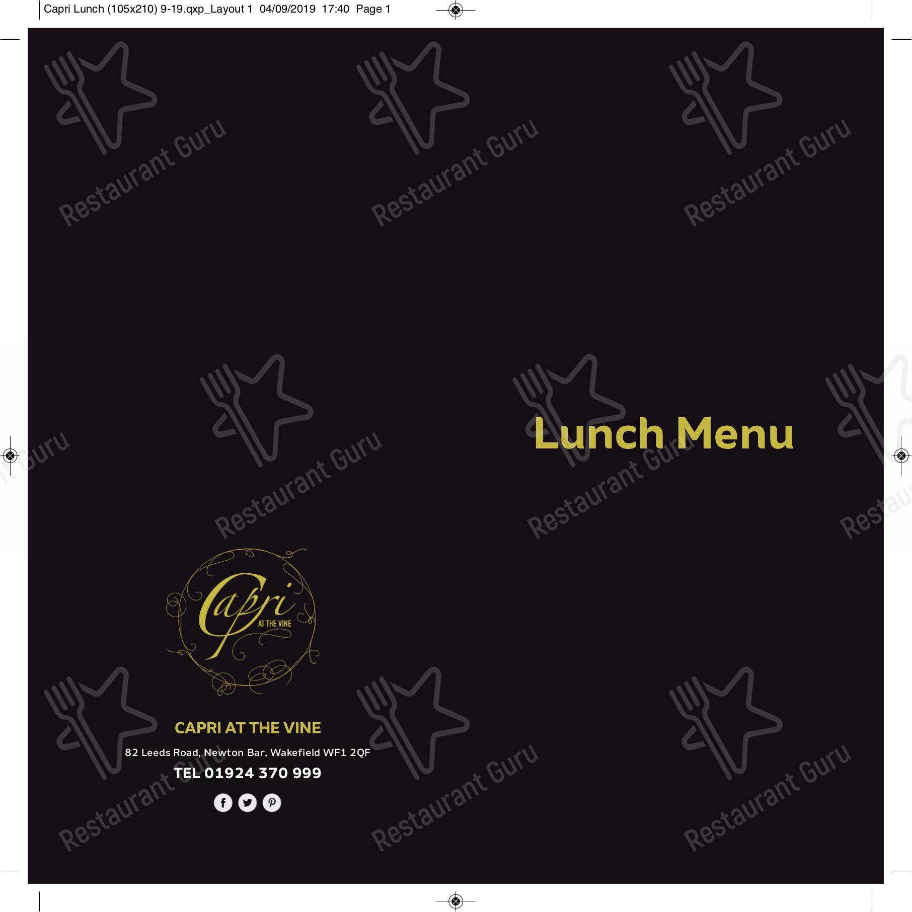 Menu at Capri @ The Vine restaurant, Wakefield