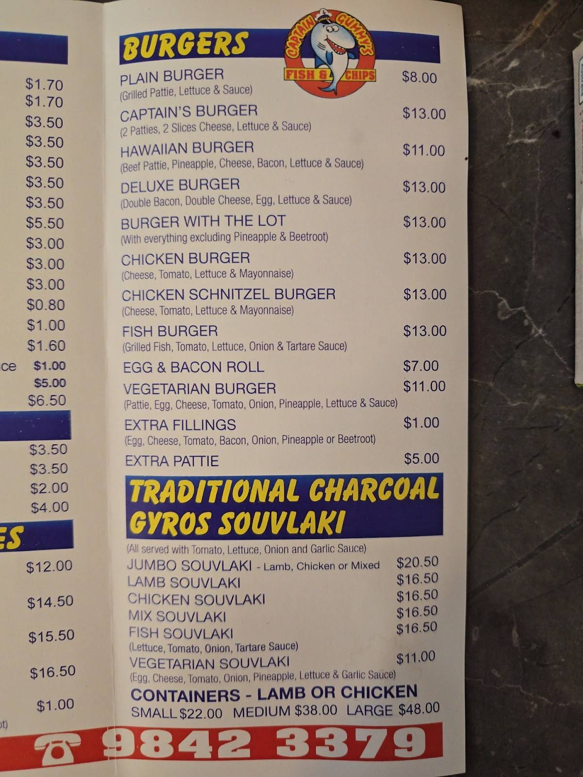 Menu at Captain Gummy's Fish & Chips fast food, Doncaster East