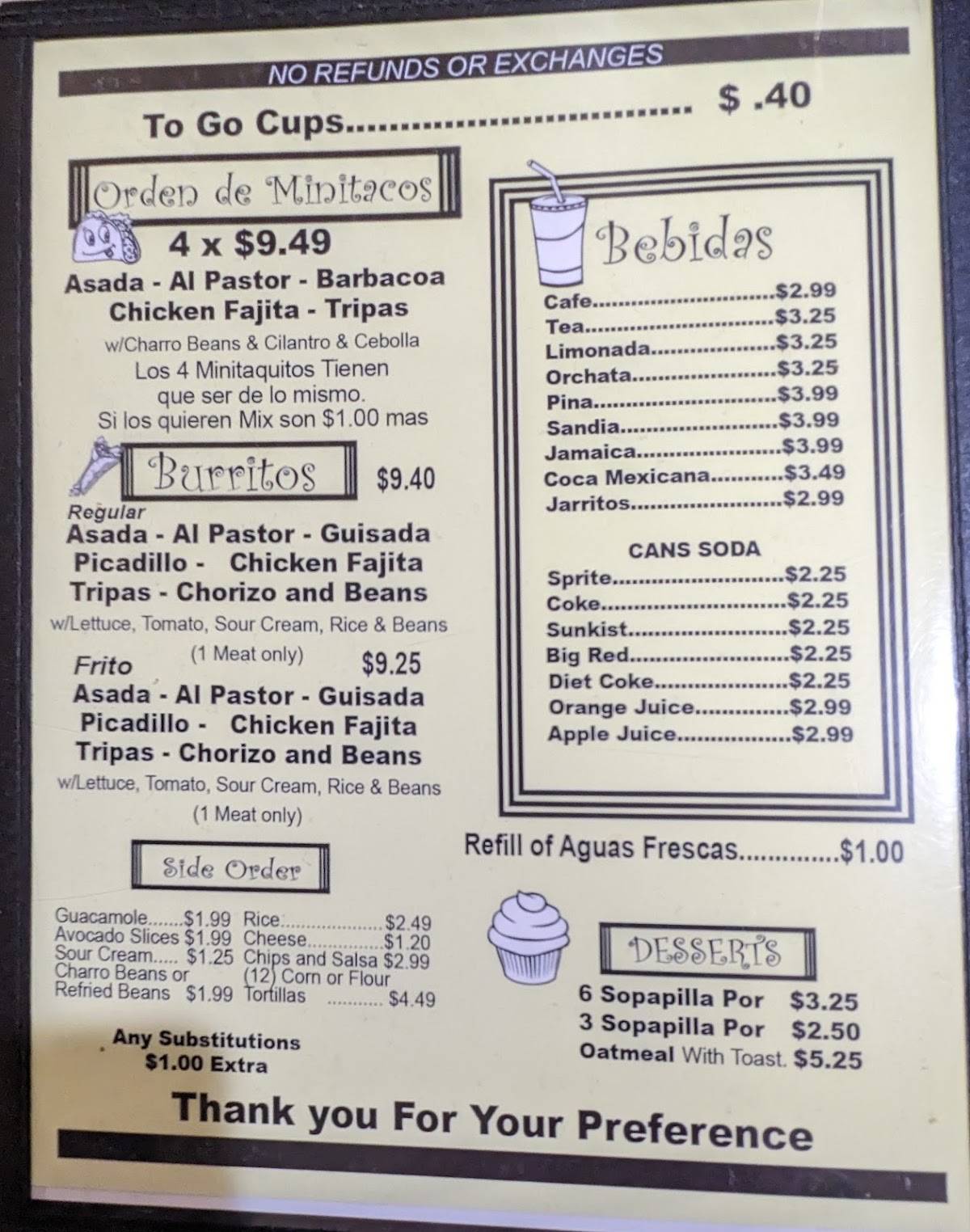 Menu at Caracheo's Mexican Restaurant, San Antonio, MacArthur View